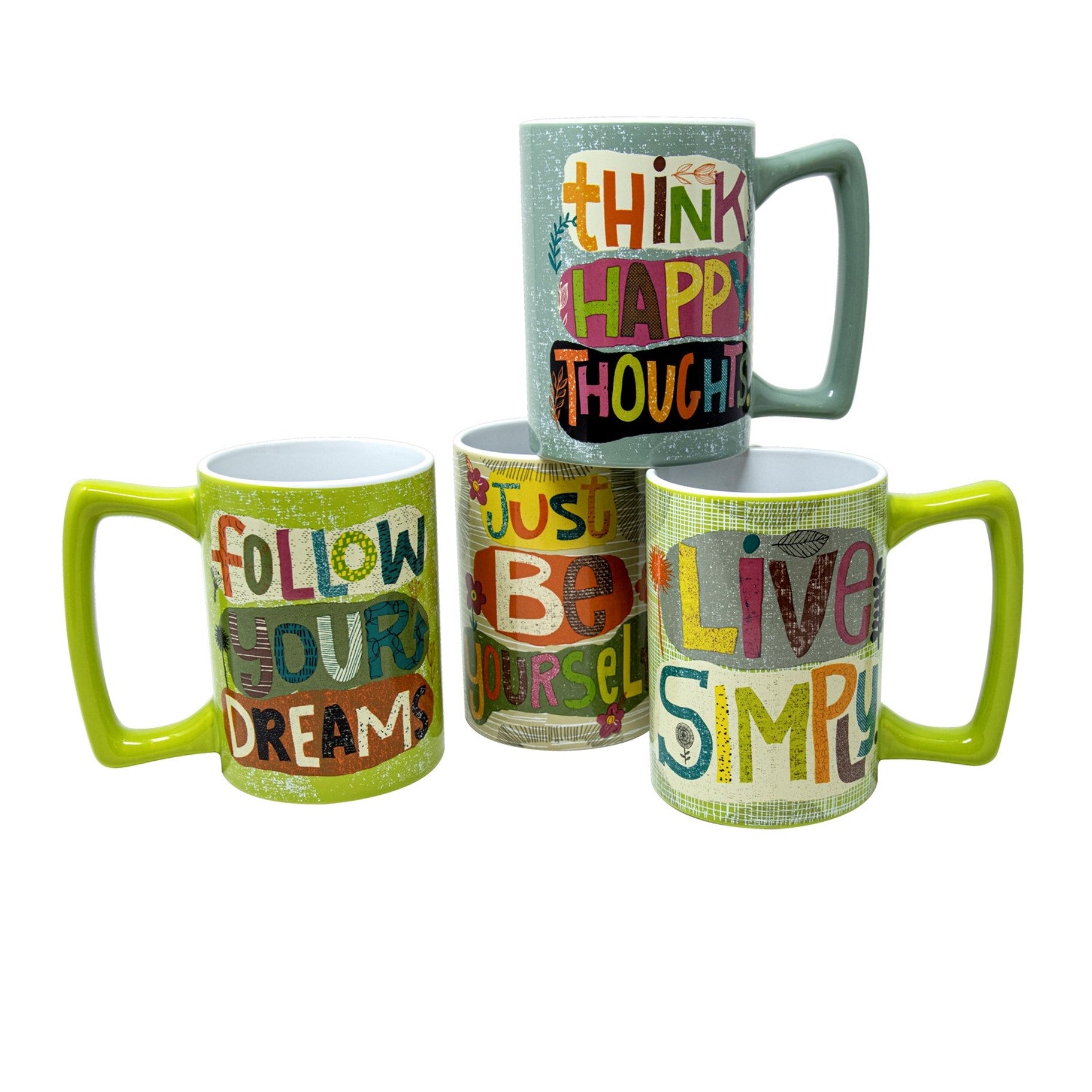 22 Oz Happy Thoughts Mugs- 4 Assorted Designs – HousewaresInternational