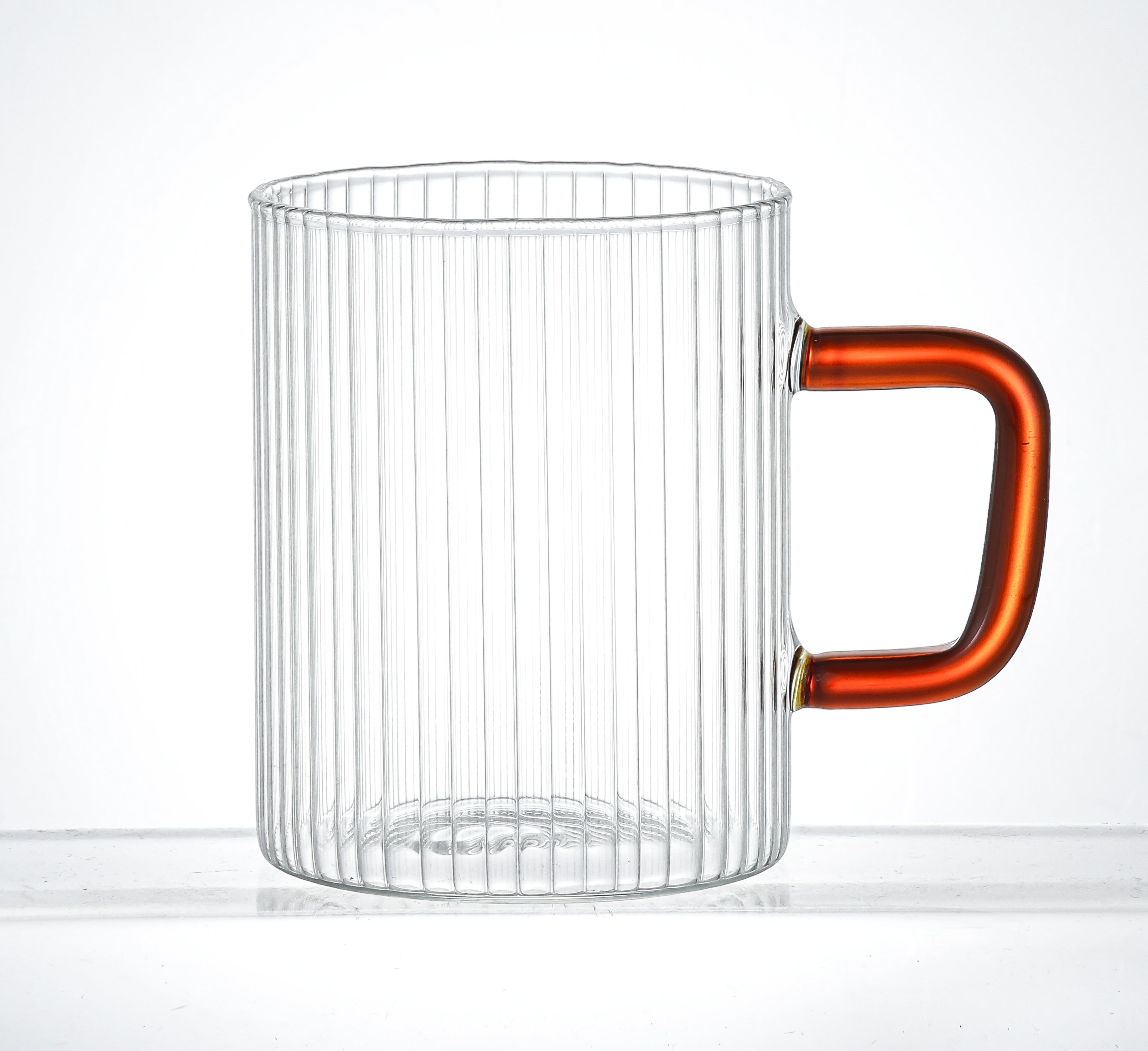 Set of 2 13.5 oz Borosilicate Ribbed Glass Mug with Amber Handle ...